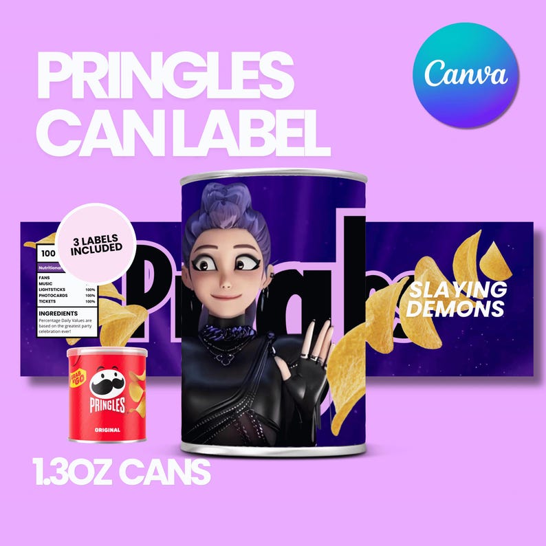 K-pop Demon Hunters Pringles Can Labels 1.3oz, Canva Template - Etsy