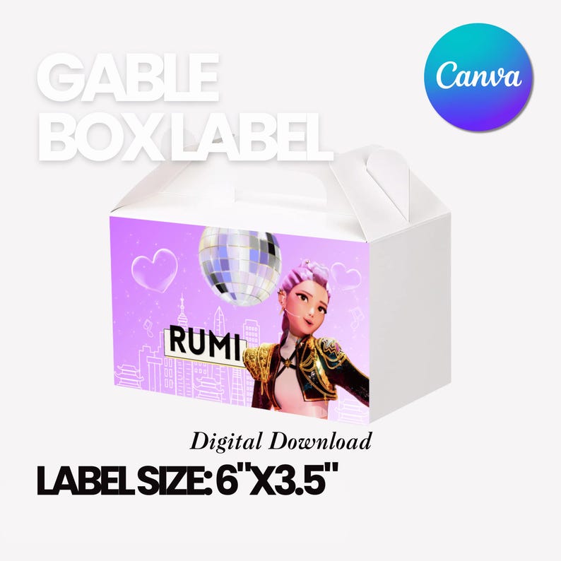 K-pop Demon Hunters Rumi Gable Box Label, Canva Template - Etsy