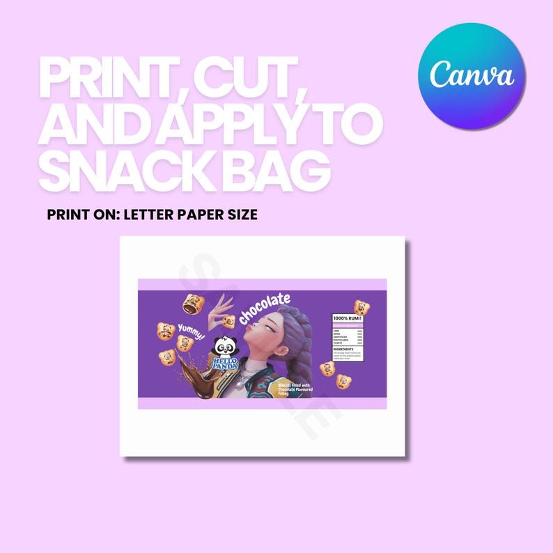K-pop Demon Hunters Hello Panda Chocolate Snack Wrapper, Canva Template ...