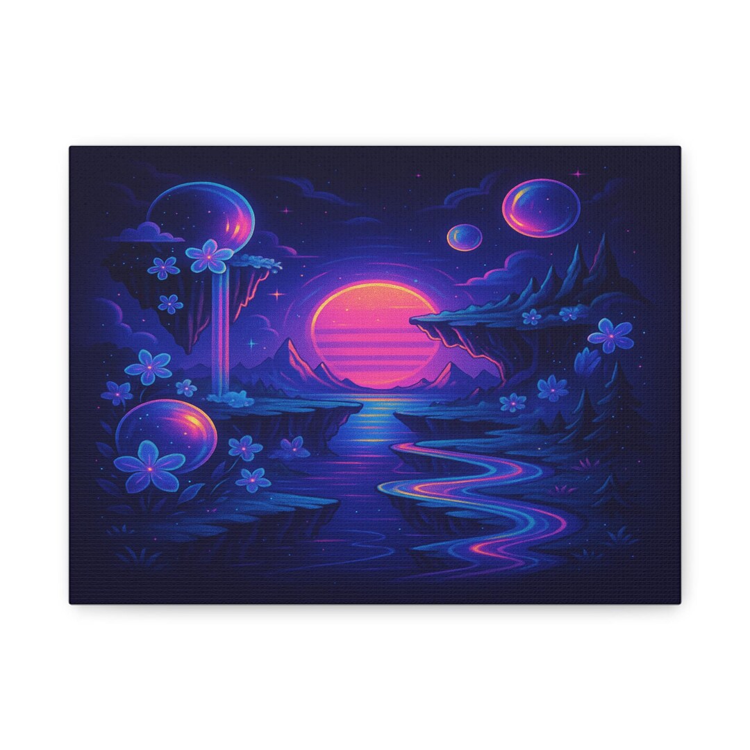 Neon Dreamscape Wall Art | Vaporwave Sunset Fantasy Canvas Print Decor ...