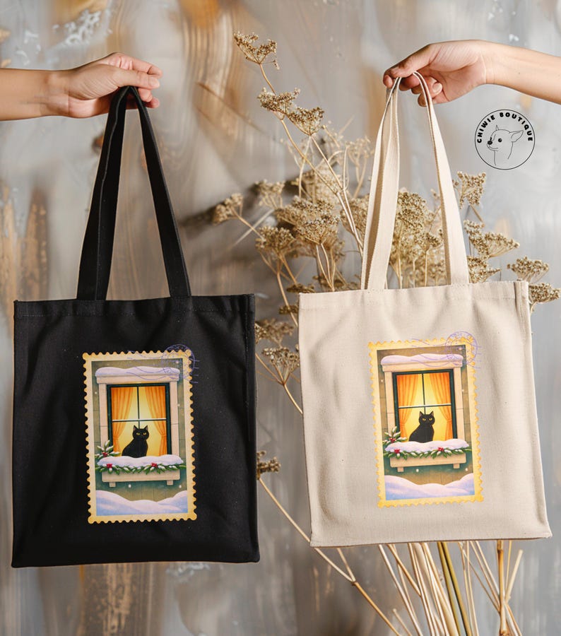 Cozy Winter Wonderland Canvas Tote Retro Cottagecore Postage Stamps ...