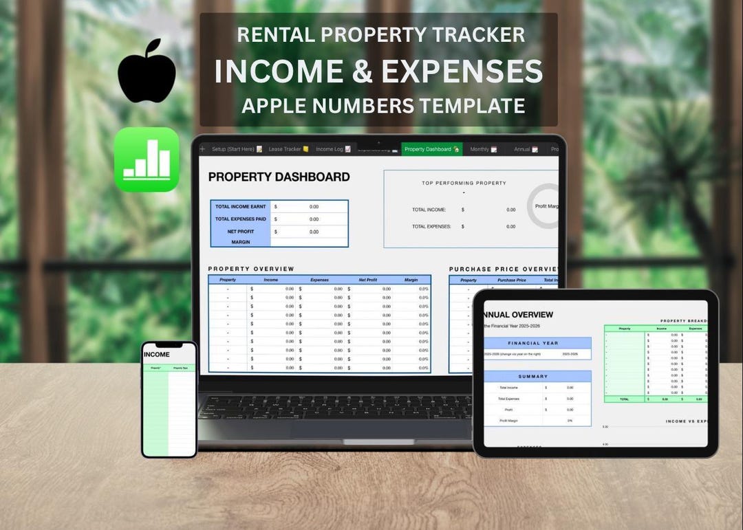 Rent Tracker Template for Apple Numbers | Rental Income & Expense Log ...