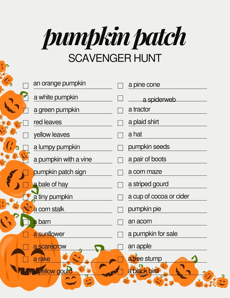 Pumpkin Patch Scavenger Hunt Printable – Fall Family Activity, Autumn ...