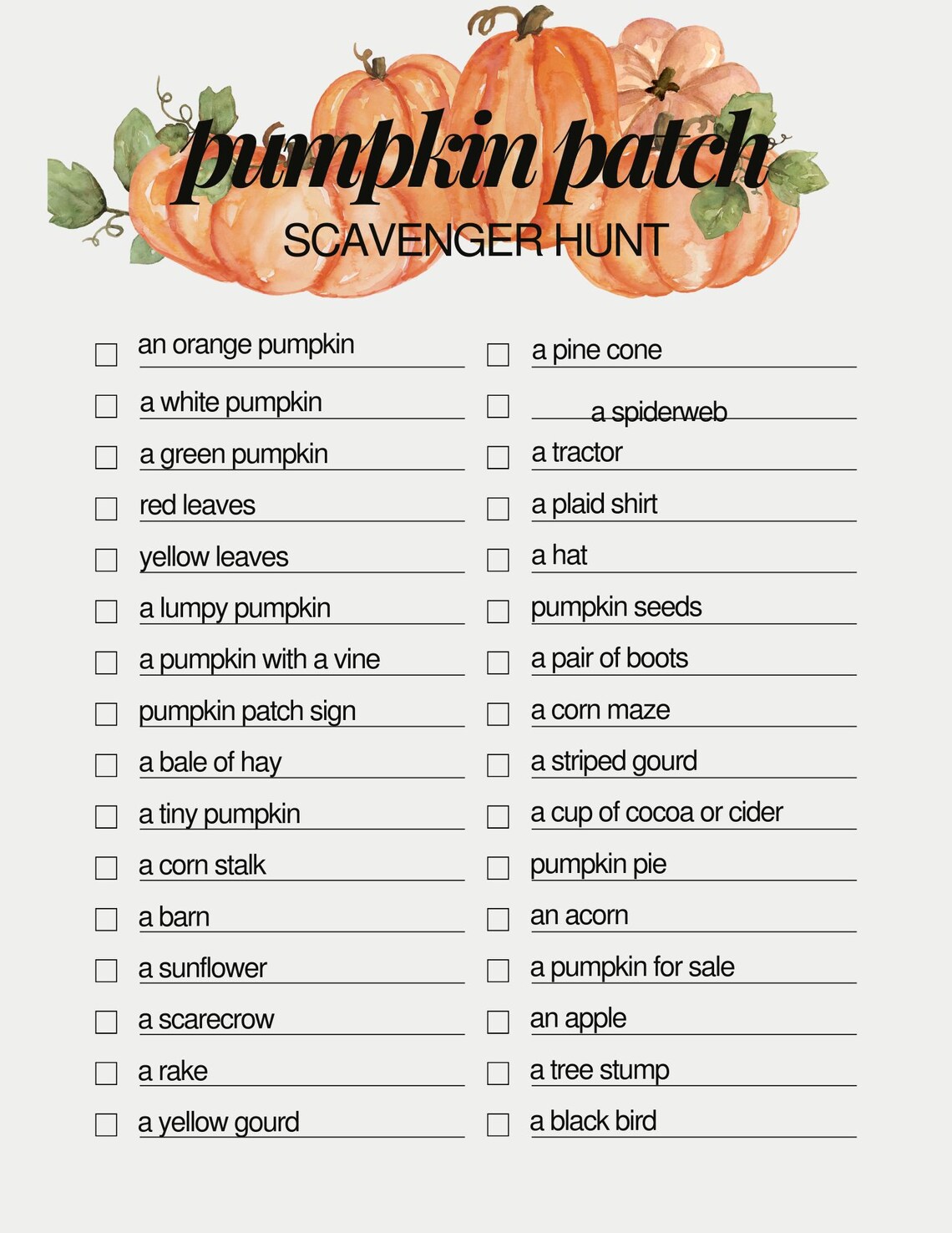 Pumpkin Patch Scavenger Hunt Printable – Fall Family Activity, Autumn ...