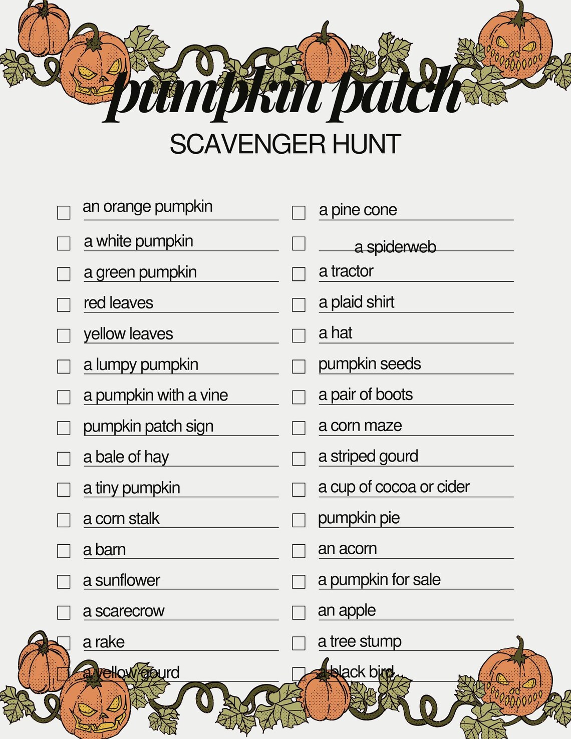 Pumpkin Patch Scavenger Hunt Printable – Fall Family Activity, Autumn ...