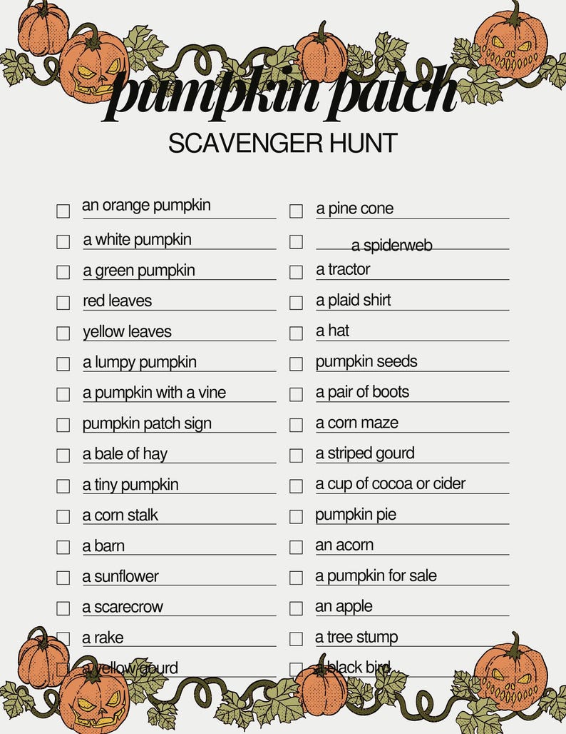 Pumpkin Patch Scavenger Hunt Printable – Fall Family Activity, Autumn ...