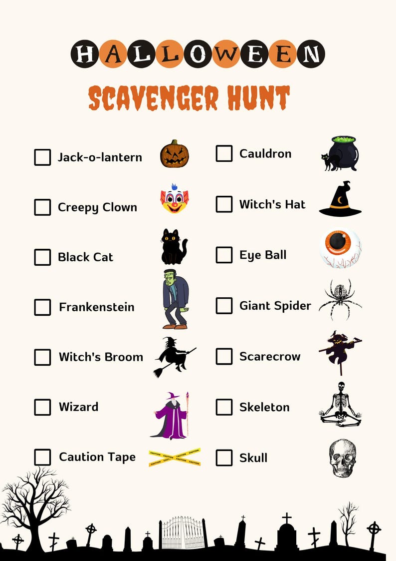 Halloween Scavenger Hunt Game: Kids Fall Activity (instant Download PDF ...