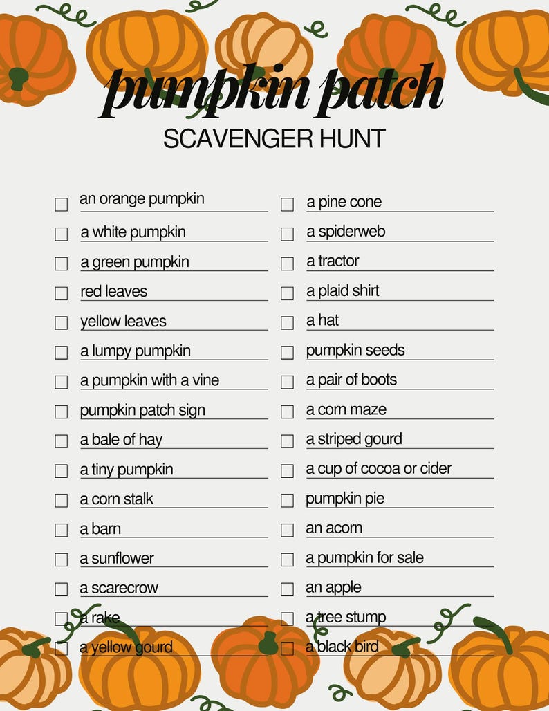 Pumpkin Patch Scavenger Hunt Printable – Fall Family Activity, Autumn ...