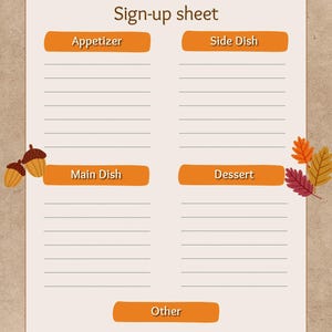 Printable Potluck Sign-up Sheet | Party Food Planner (PDF) - Etsy