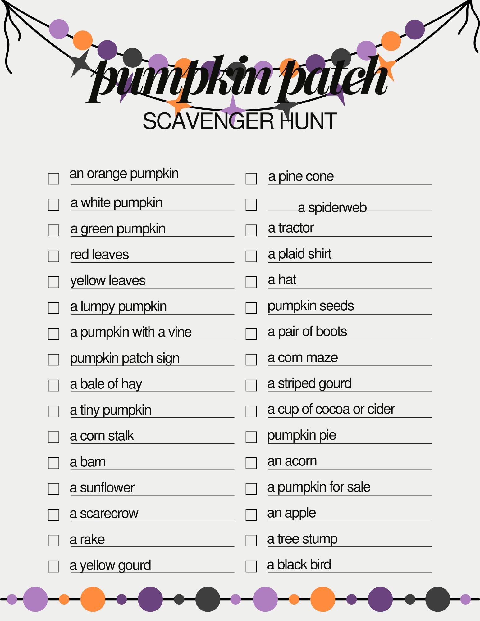 Pumpkin Patch Scavenger Hunt Printable – Fall Family Activity, Autumn ...