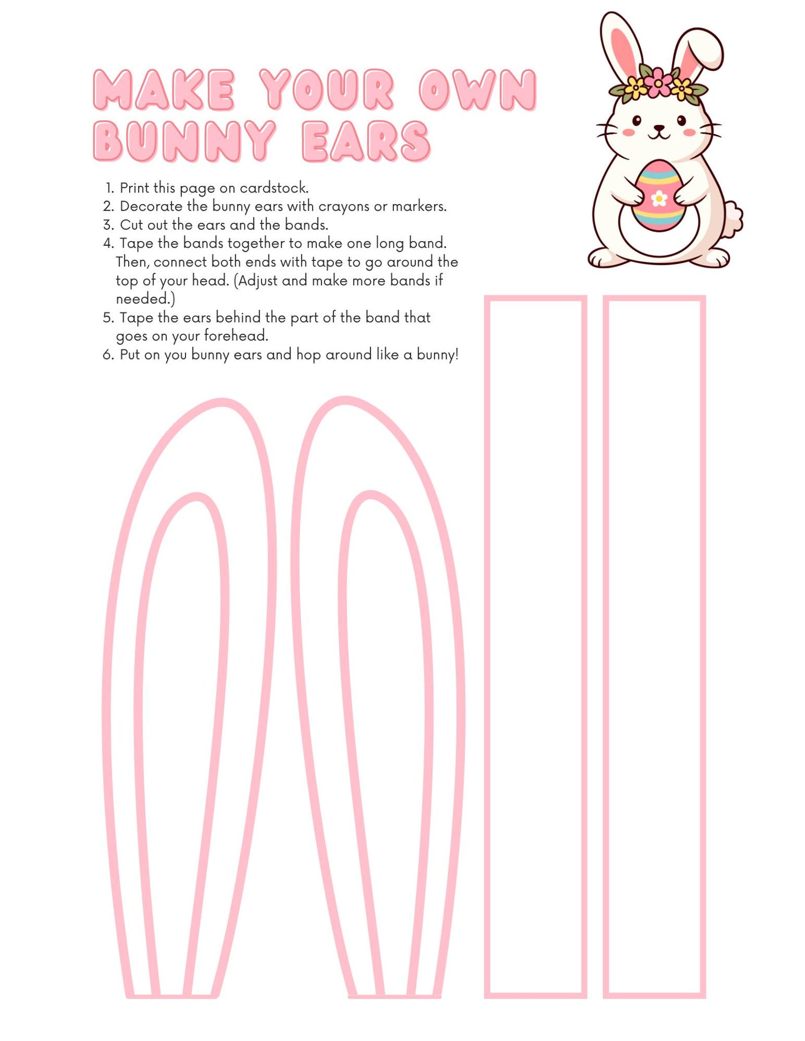 DIY Easter Bunny Ears Craft Printable | Kids Headband Activity (digital ...