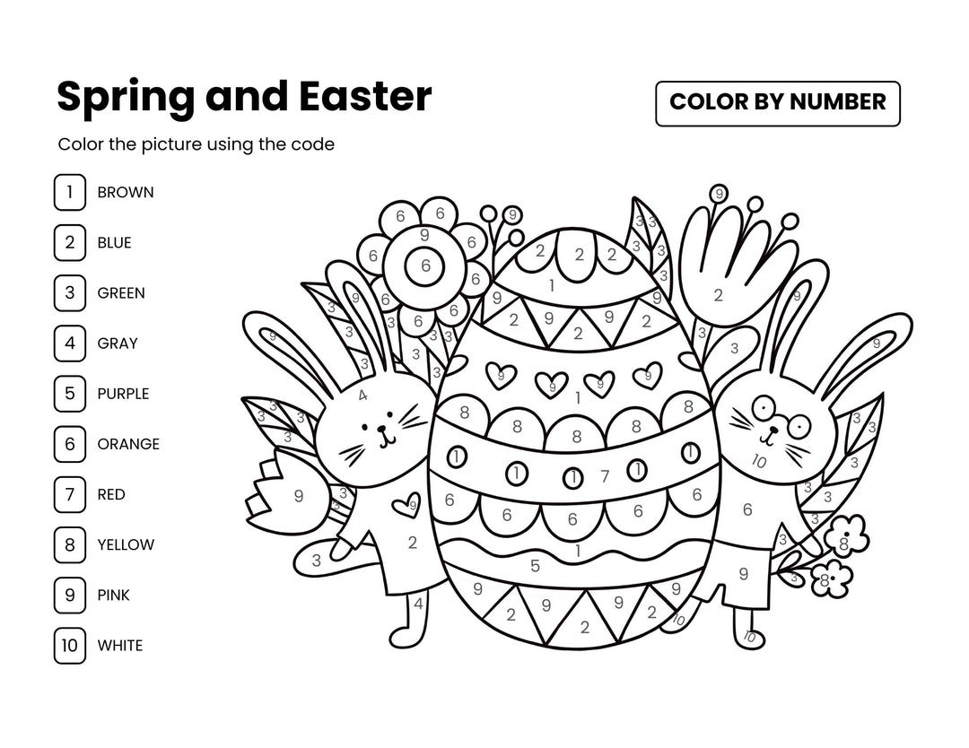 Spring & Easter Color by Number Printable | Easter Bunny Coloring Page ...