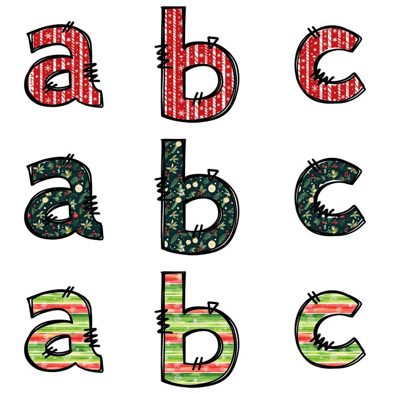 Christmas Alphabet & Number PNG Bundle – Doodle Letters and Holiday ...