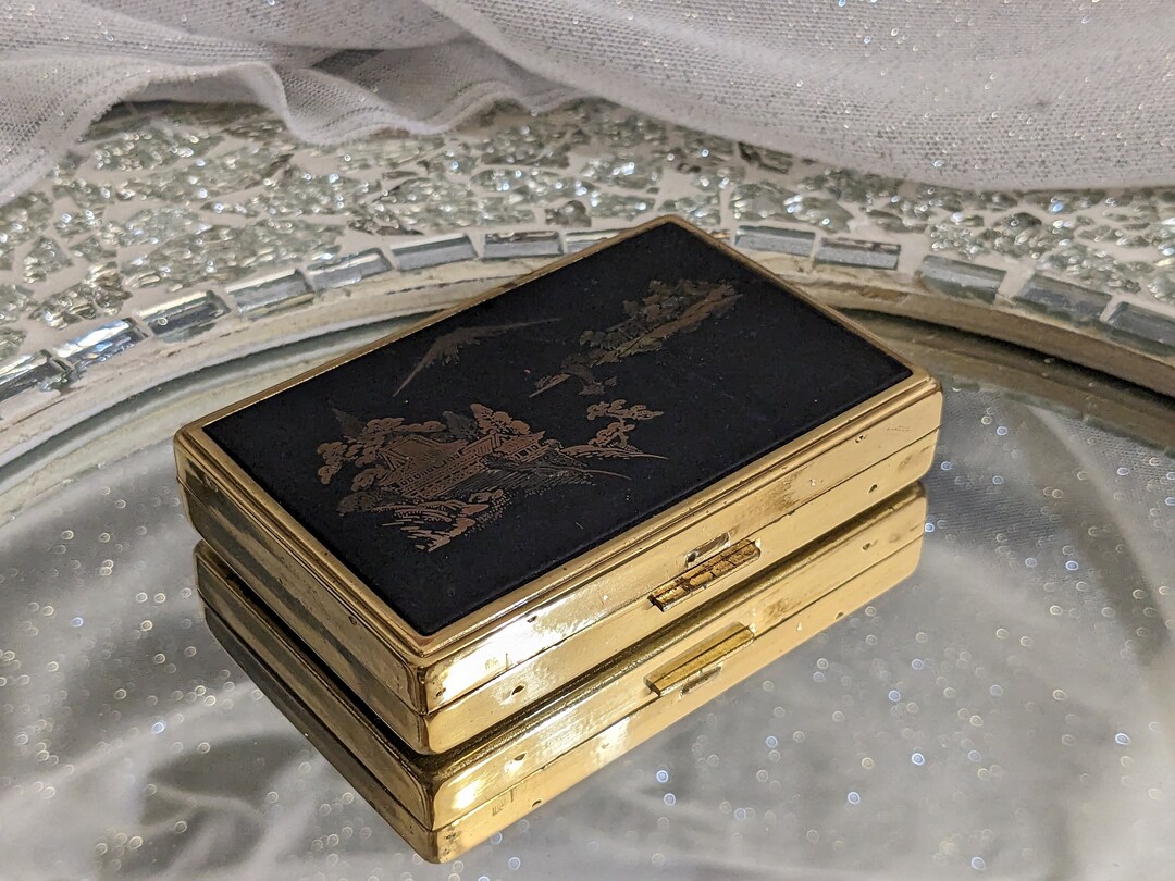1950s Clover Mt. Fuji Scene Makeup Compact Music Box - Brass and Enamel ...