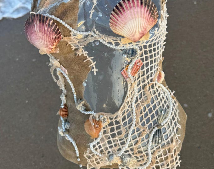 Ocean-inspired Corset With Shells, Pearls, and Netting – Mermaid ...