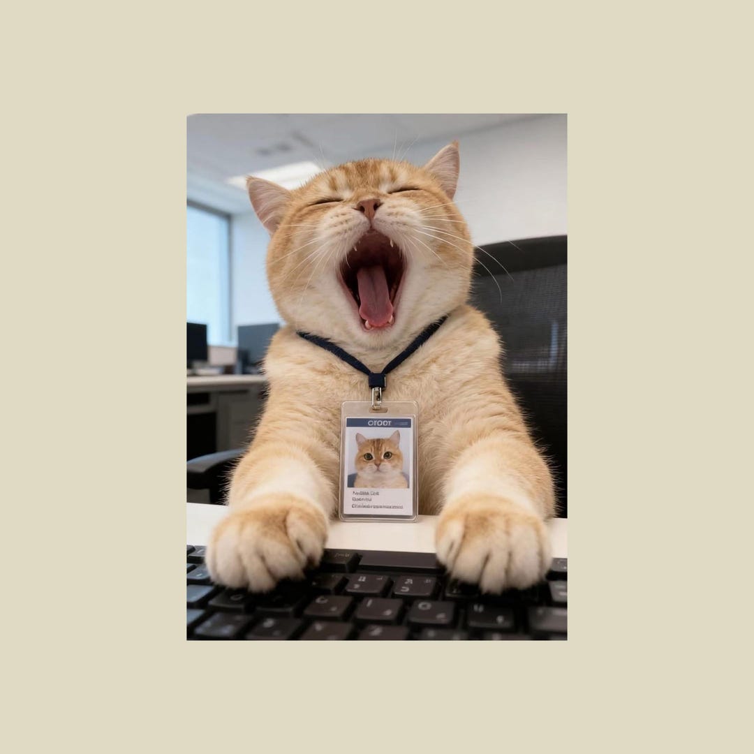 Office Cat Meme PNG, Tired Work Cat Clipart, Funny Corporate Cat ...
