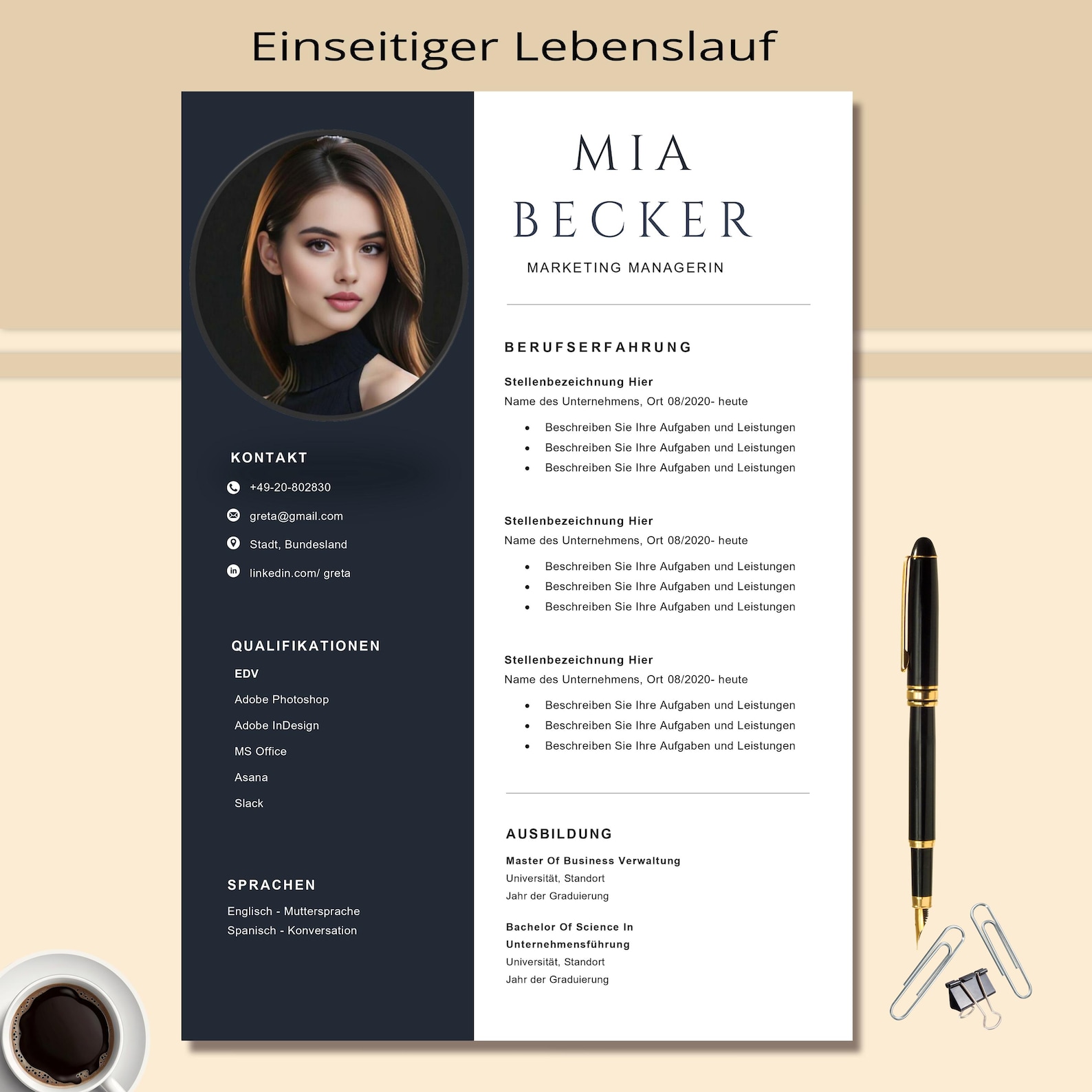 German Resume Template: CV + Cover Letter - Editable Word/pages - Etsy