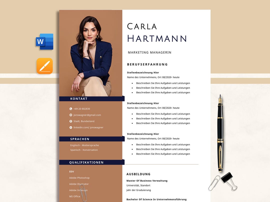 German Resume Template: CV + Cover Letter, Editable in Word/pages - Etsy UK