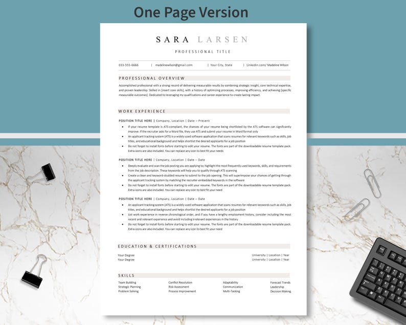 ATS Friendly Resume Template Word, Pages, Google Docs, Ats Resume, ATS ...