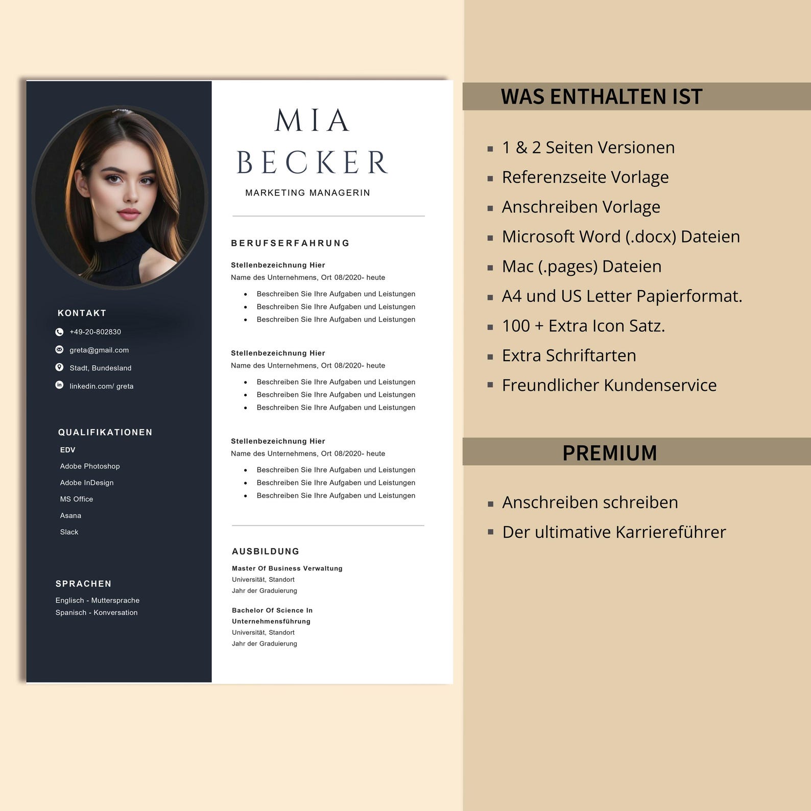 German Resume Template: CV + Cover Letter - Editable Word/pages - Etsy