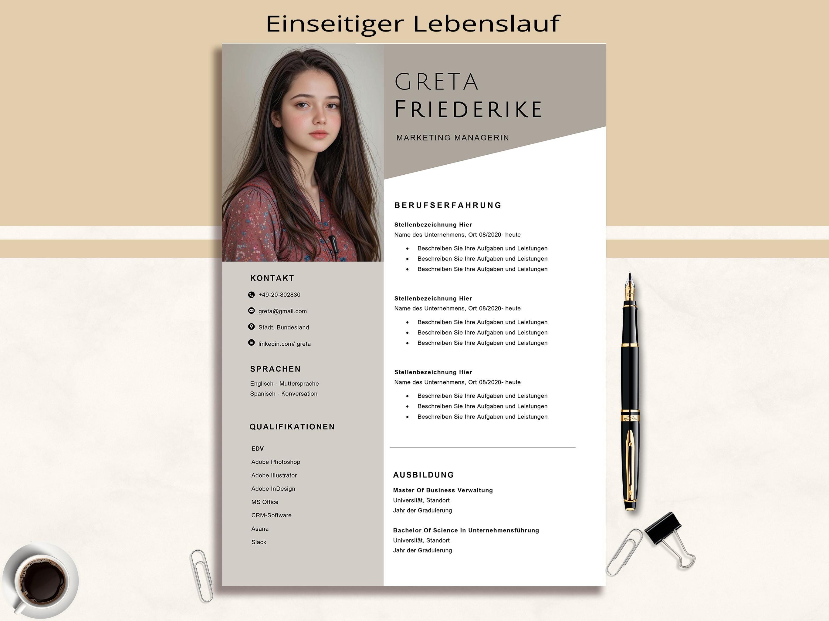 German CV Template: Professional Resume & Cover Letter, A4 Word ...