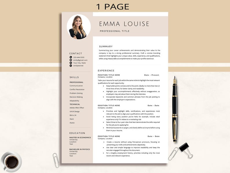 Resume Template Word With Cover Letter, 1 Page Cv Template Word+ 2 Page ...