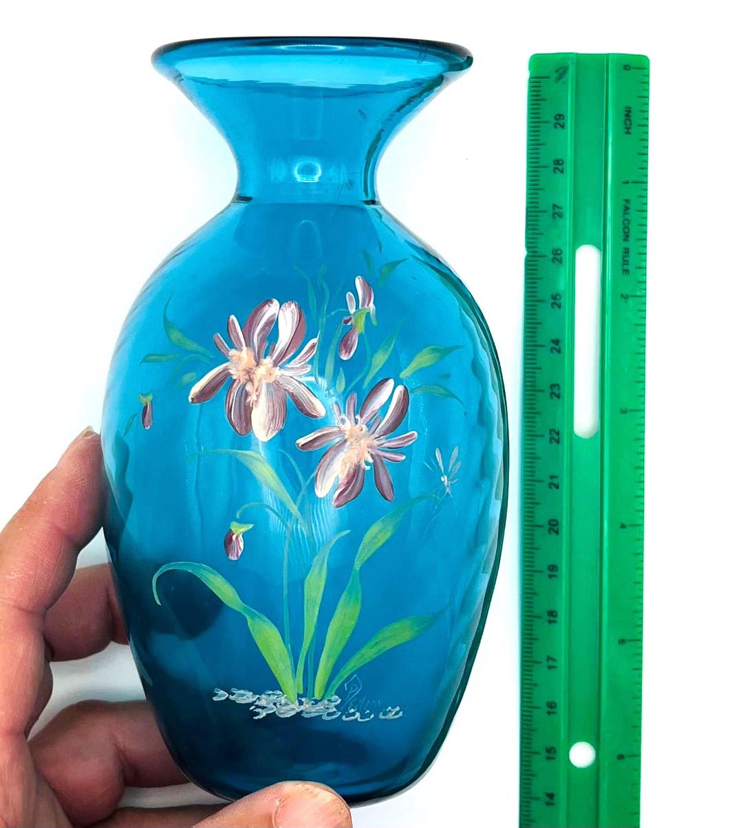 Pairpoint Glass Marina Blue Vase. Painted by Eileen Neary. Hand Blown ...