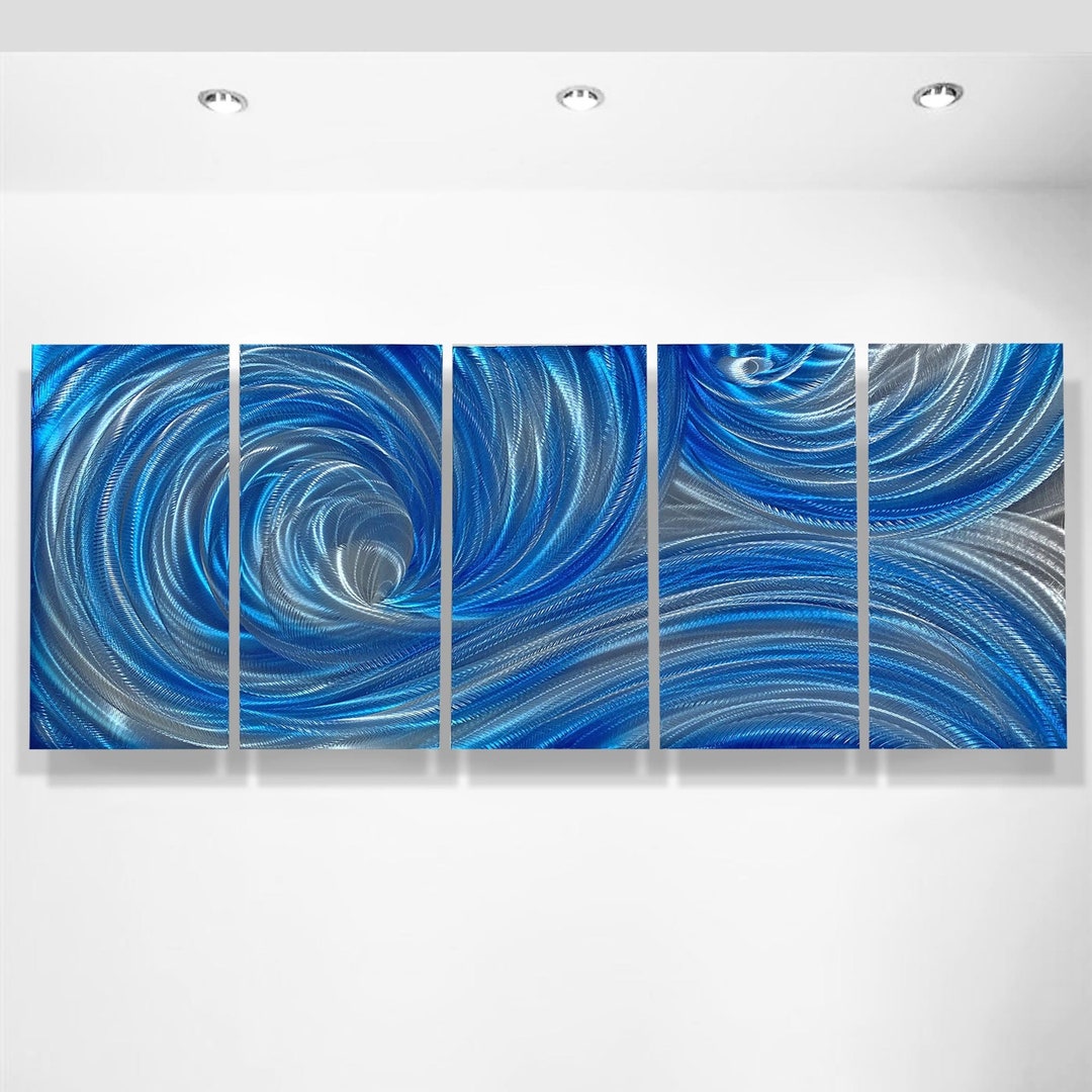 Blue Metal Art-hand Painting Not Print-ocean Wave Wall - Etsy