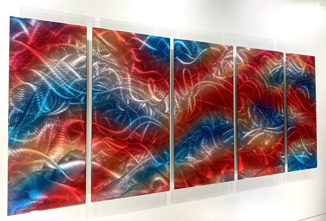 Abstract Red Blue Metal Art-blue Red Home Wall Decor-blue Red Above ...