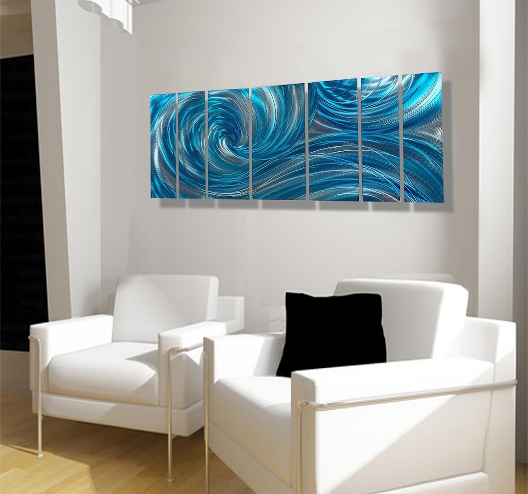 Turquoise Ocean Wave Metal Art: Handmade 3D Wall Sculpture (64" X 24 ...