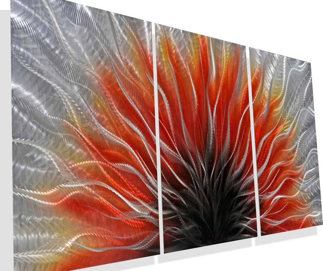 Fireplace Art-fire Wall Art-black Red Metal Wall Decor-large Abstract ...