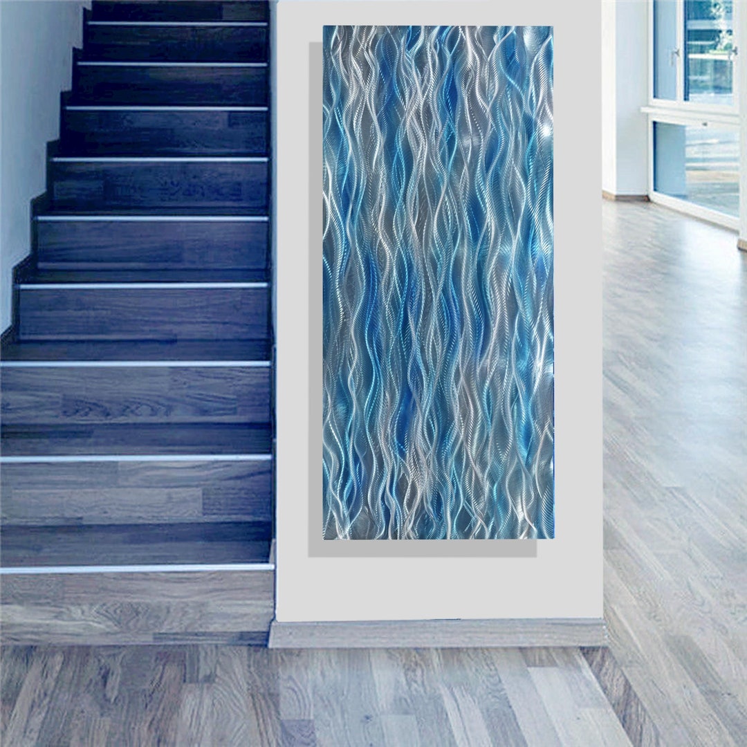 Handmade Vertical Horizontal Metal Wall Art / Calm Waves Painting ...