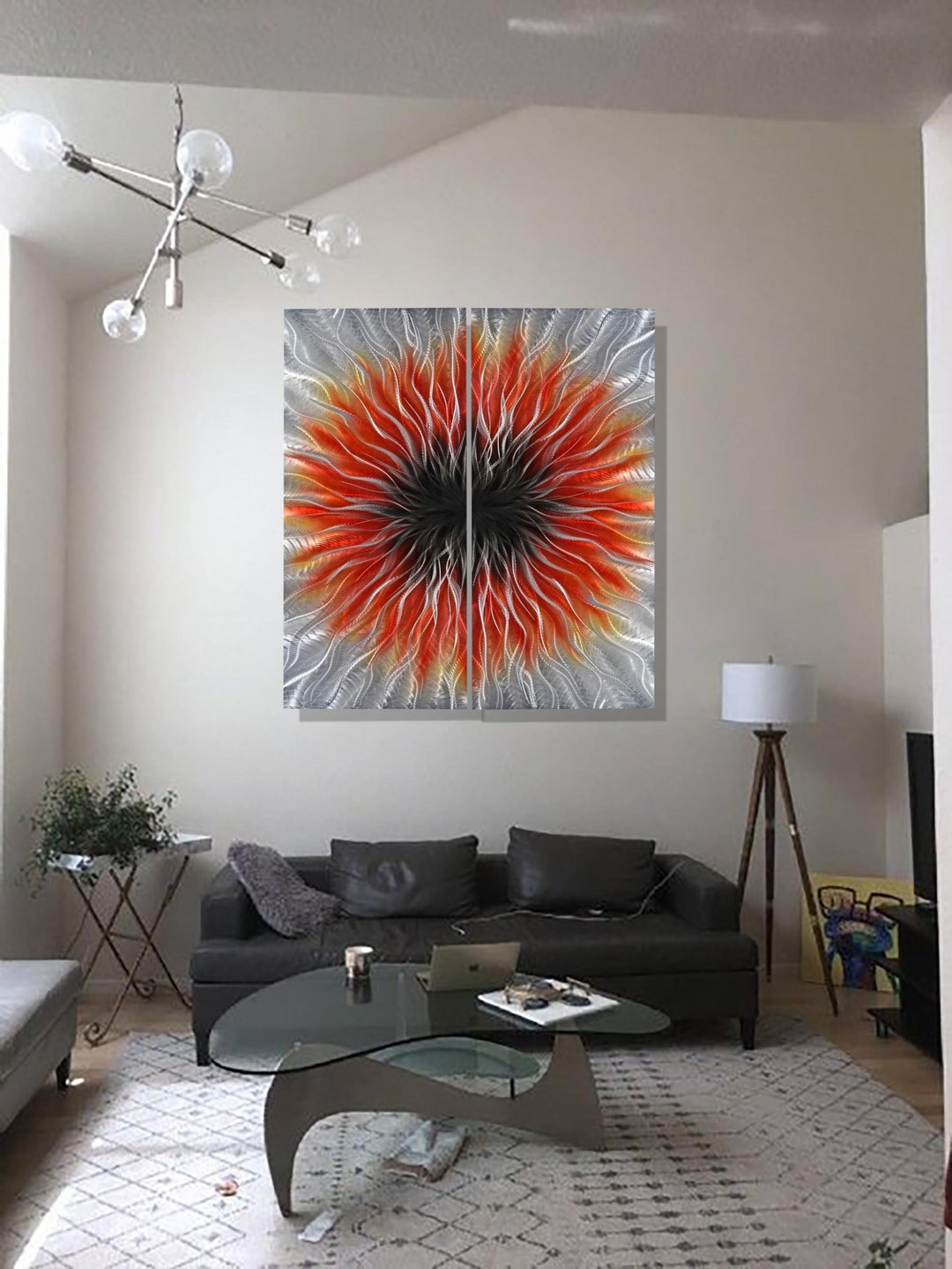 HUGE Fire Wall Decor Large Metal Art Painting, Hotel Lobby Office Decor ...