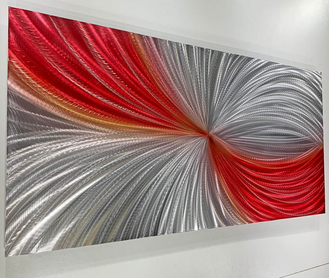 Red Silver Metal Wall Decor, Red Office Metal Art, Abstract Speed Metal ...