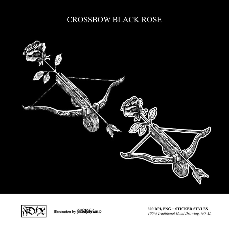 Crossbow Black Rose Clip Art, Gothic Valentine, Sticker PNG (digital ...