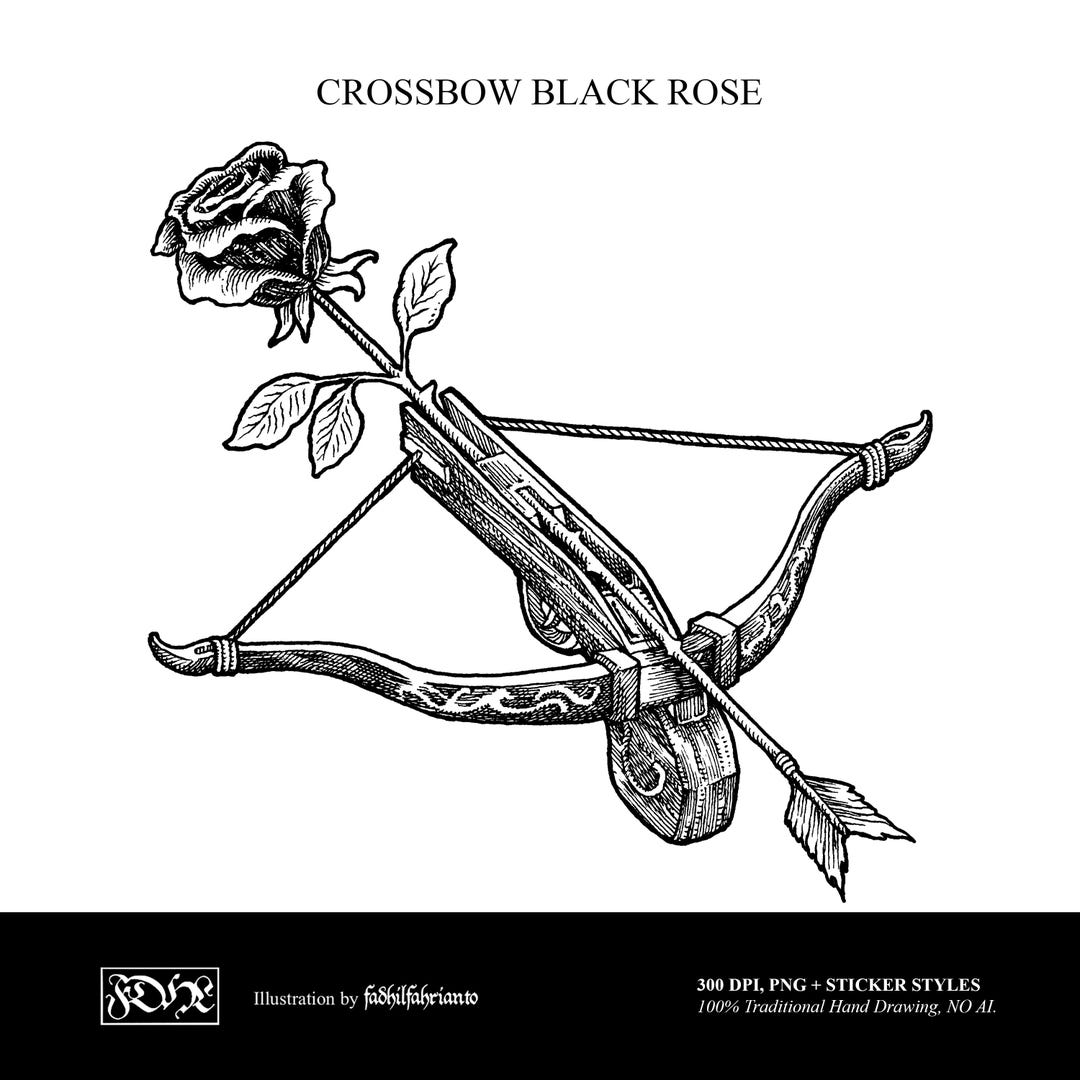 Crossbow Black Rose Clip Art, Gothic Valentine, Sticker PNG (digital ...