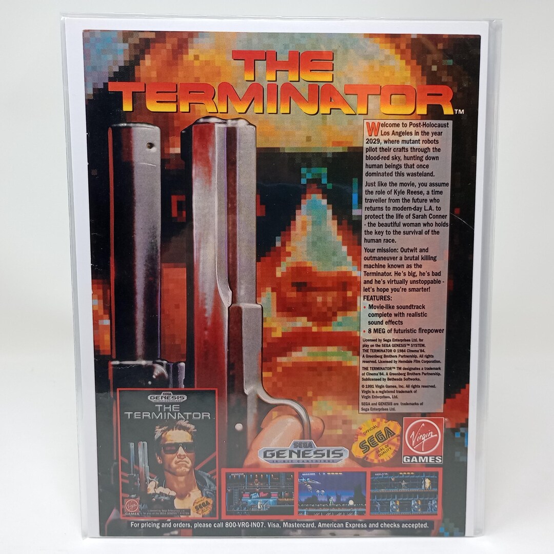 1991 Sega Genesis Terminator Schwarzenegger Video Game Magazine Print Ad Page Advertisement - Etsy