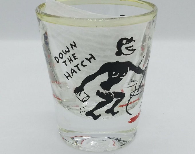 RARE Shot Glass "down the Hatch" Cannibal Native Screaming Woman Kettle ...