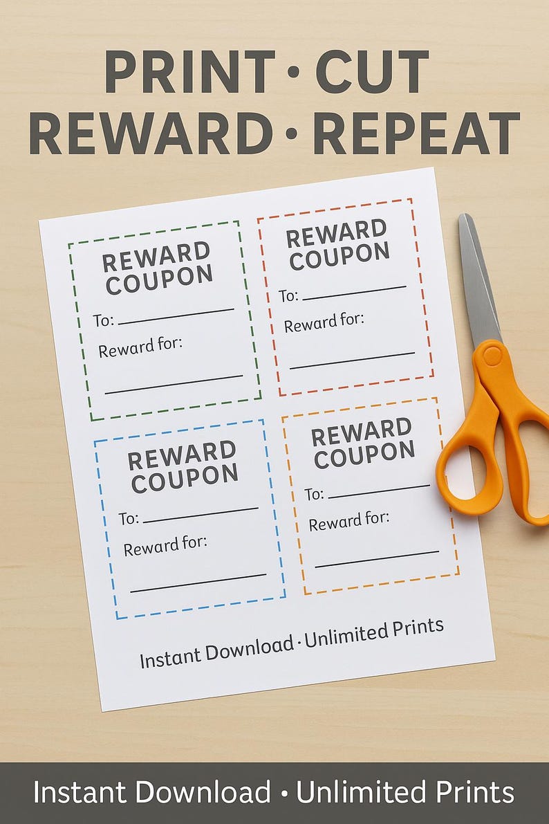 Editable Kids Reward Coupons: Printable Incentive System (PDF Download ...