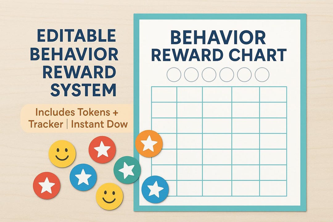 Editable Kids Behavior Reward Tokens Tracker: Printable Chart (PDF ...