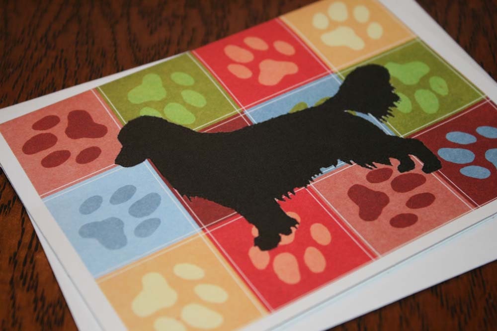 Paw print note card with retriever silhouette Poodle Beagle | Etsy