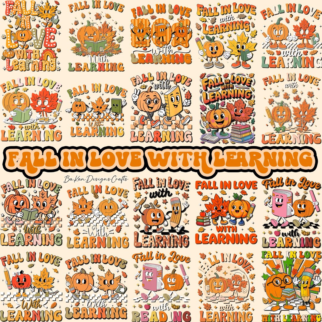 20 Retro Teacher Fall Png Bundle, Fall in Love With Learning Png, Fall ...