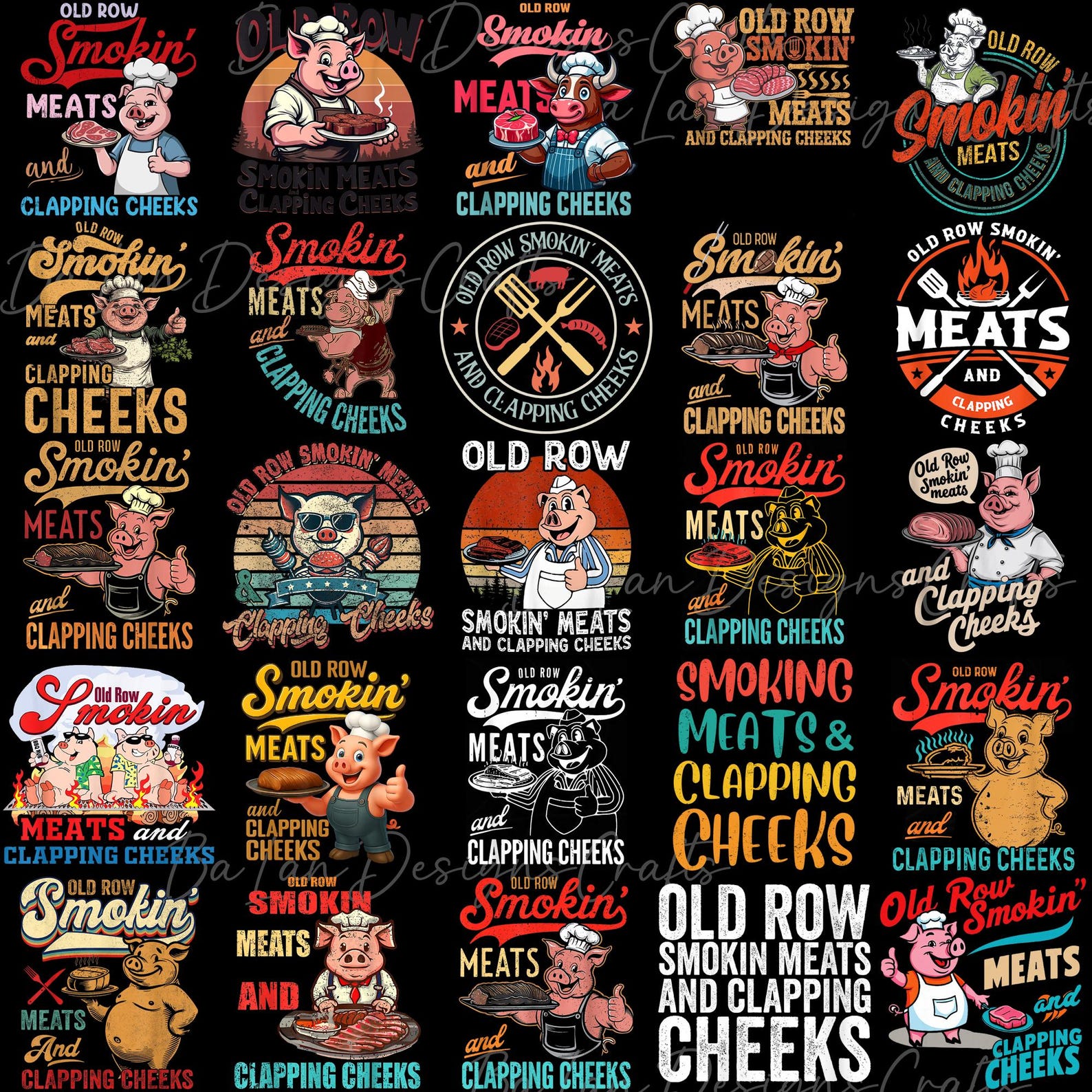 Old Row Smokin' Meats and Clapping Cheeks Png, Funny Pig Chef BBQ Png ...