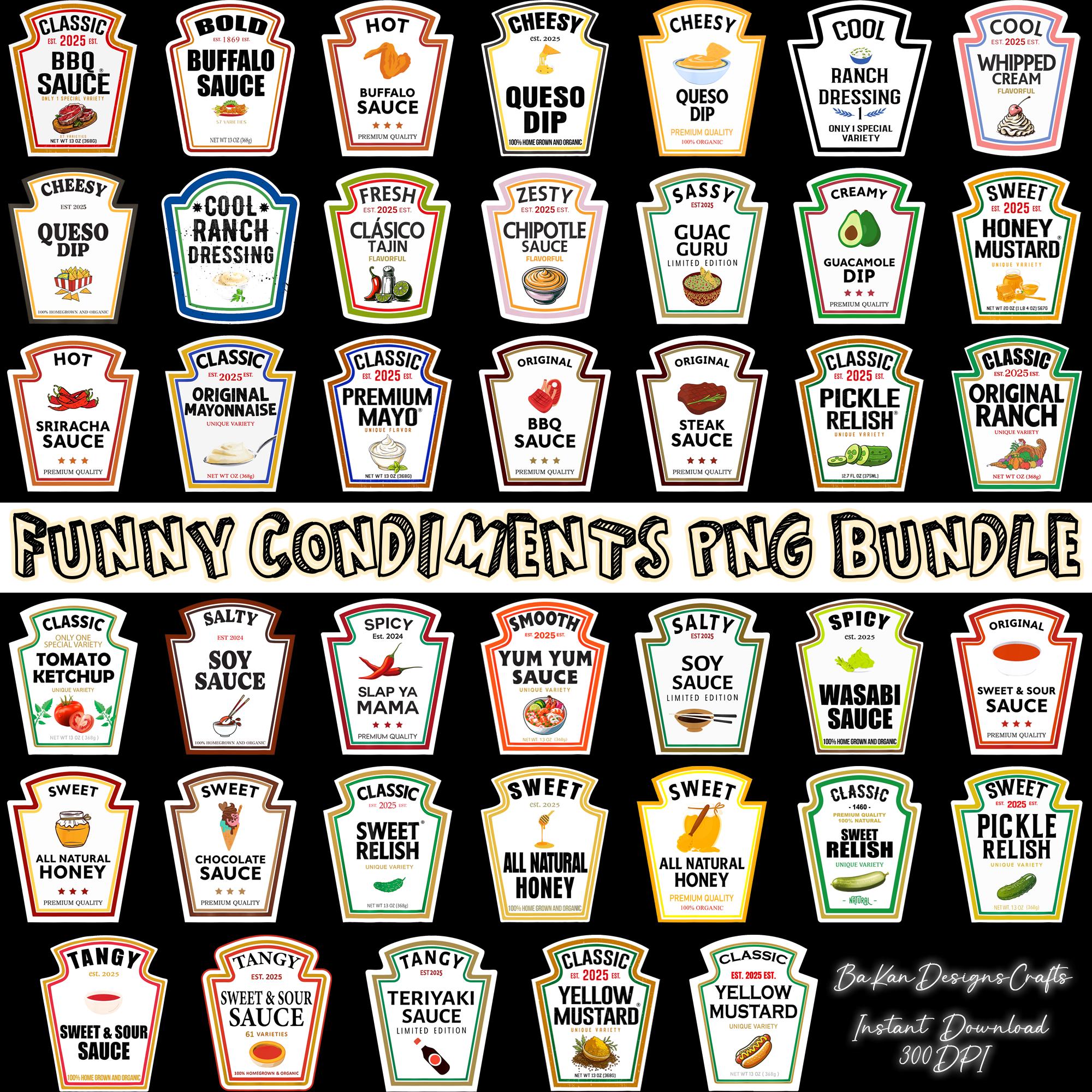 Condiments Halloween PNG Bundle, Costume Labels Condiments PNG Group ...
