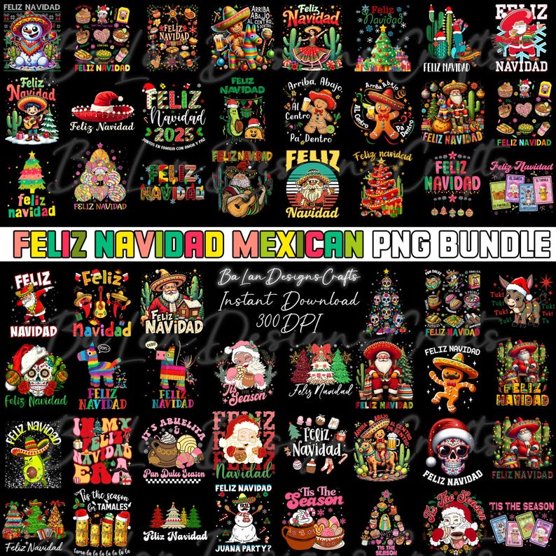 50+ Designs Feliz Navidad Mexican Christmas Bundle Png, Pan Dulce Png ...
