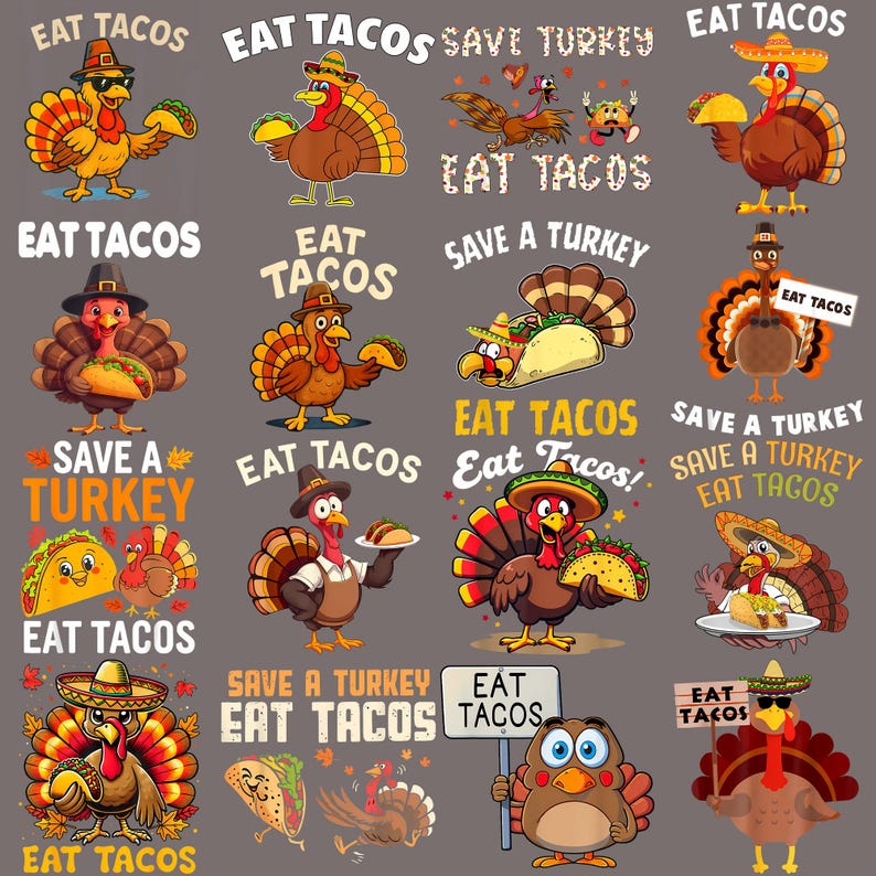 Funny Thanksgiving Turkey Eat Tacos PNG, Mexican Thanksgiving Clipart ...