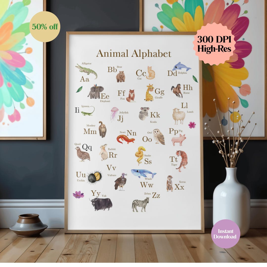 Watercolor Animal Alphabet ABC Poster, Montessori Nursery Wall Art ...