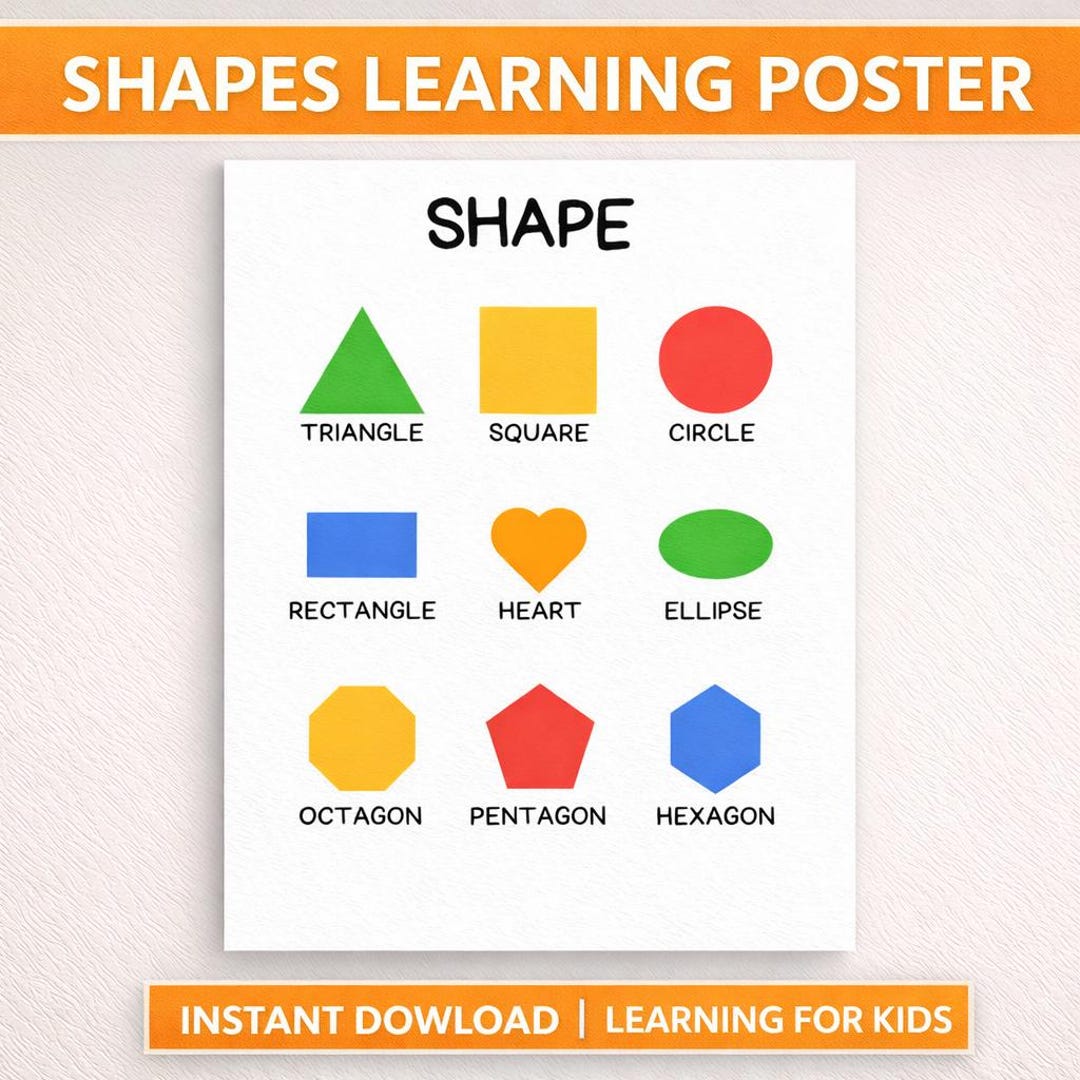 Shapes Learning Poster Printable, Kids Educational Chart, Montessori ...