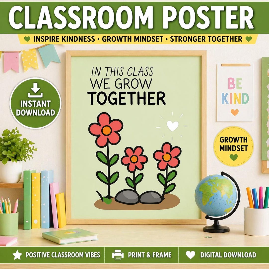 Growth Mindset Classroom Poster Printable, in This Class We Grow ...