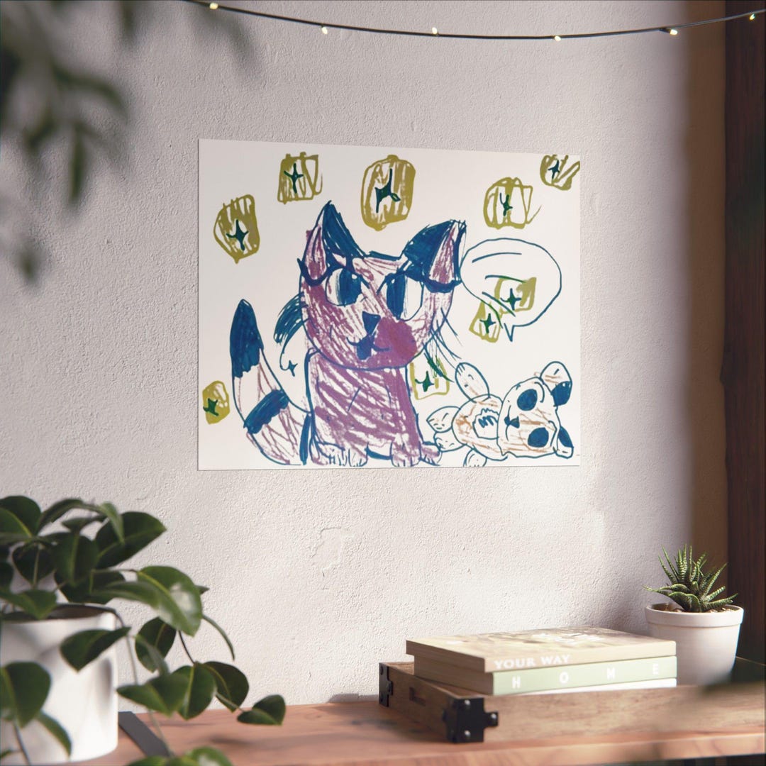 Cute Cat Wall Art Poster | Kids Nursery Decor | Child Drawing Art Print ...